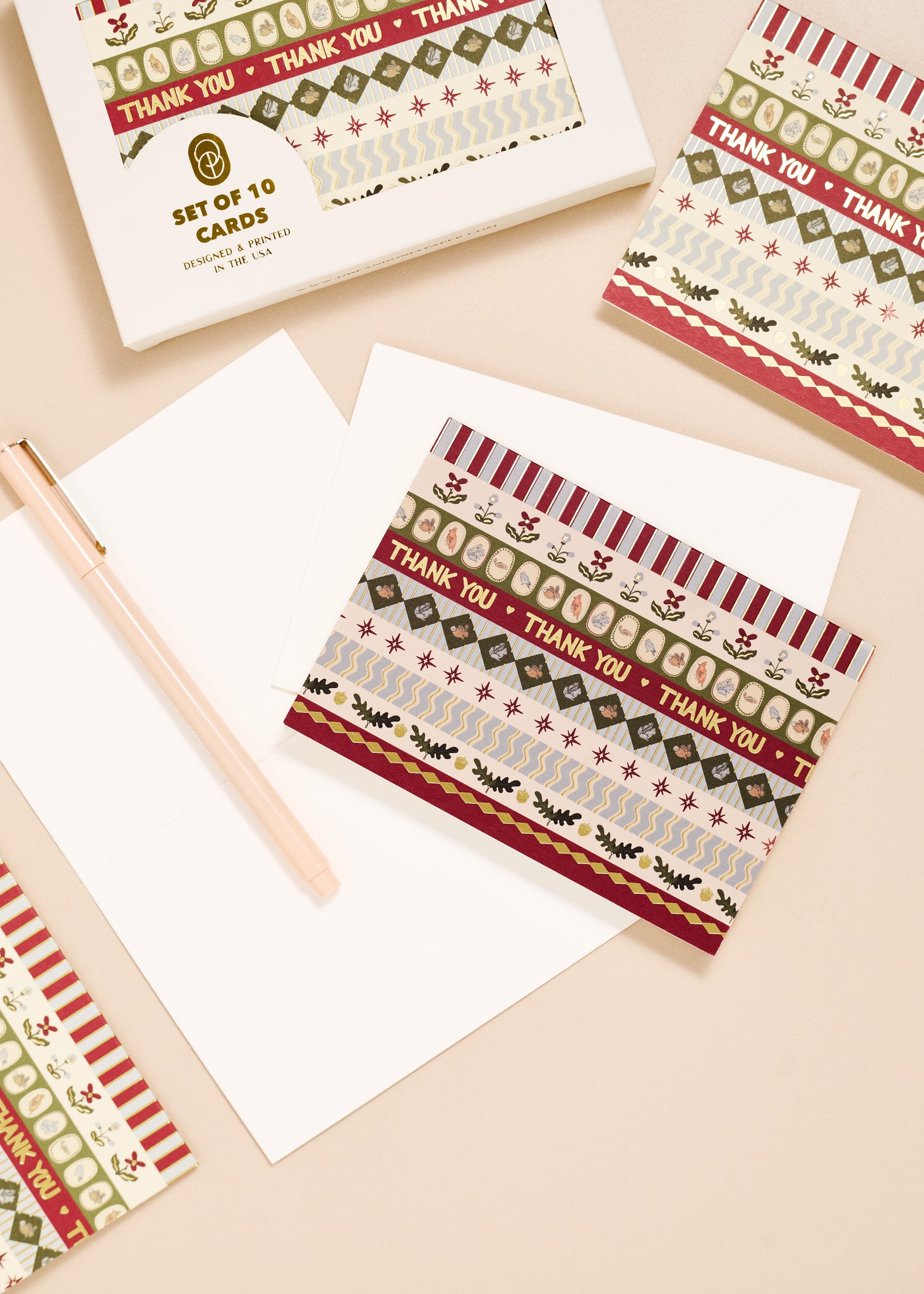 Cottagecore Stripe Foil Printed 4 Bar Folded Thank You Note - Set of 1 ...